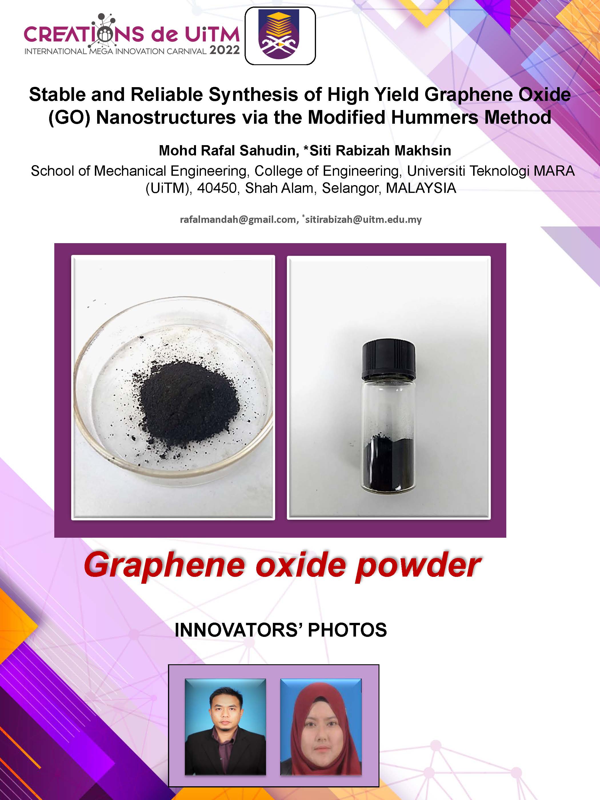 CDU2022_B028 : Stable and Reliable Synthesis of High Yield Graphene Oxide (GO) Nanostructures ...